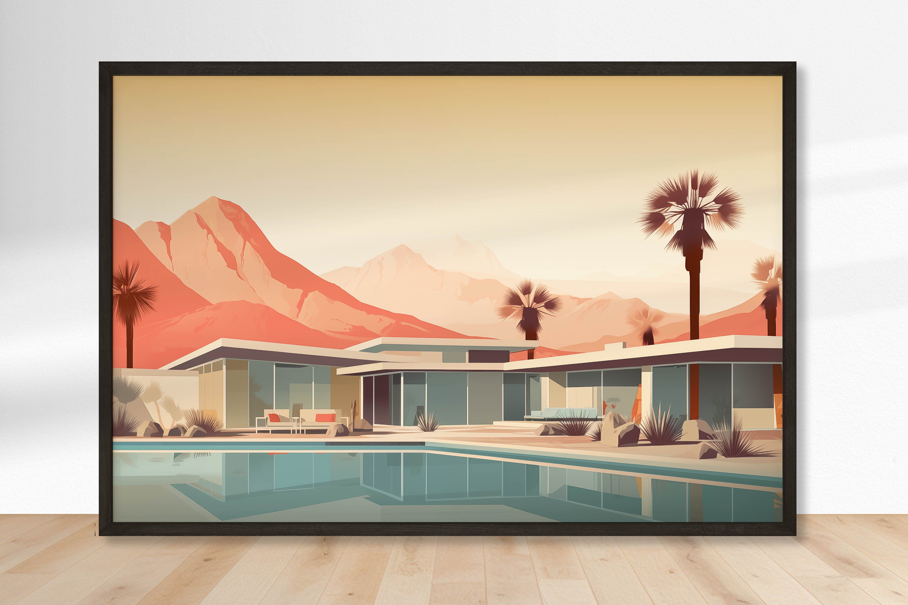 Palm Springs Pastel Pool Art: Digital Download, Instant Wall Decor, Mid ...