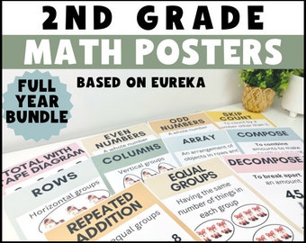 2nd Grade Math Posters BOHO Bundle FULL YEAR Based on - Etsy