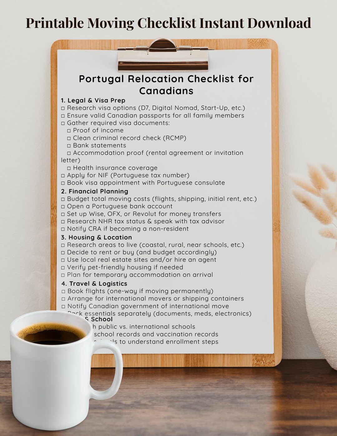 Portugal Relocation Checklist for Canadians | Printable Moving Planner ...