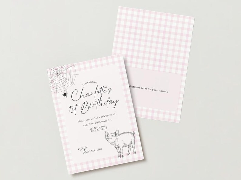 Charlotte's Web Birthday Invitation Template DIGITAL DOWNLOAD Cute Girl ...