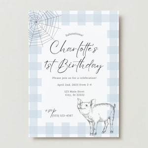 Charlotte's Web Birthday Invitation Template DIGITAL DOWNLOAD Cute Girl ...