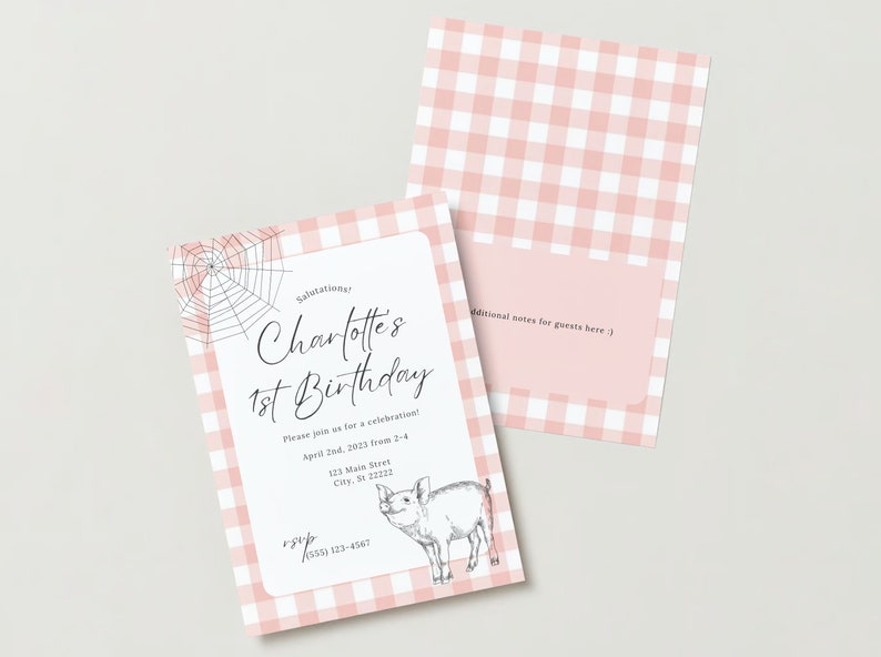 Charlotte's Web Birthday Invitation Template DIGITAL DOWNLOAD Cute Girl ...