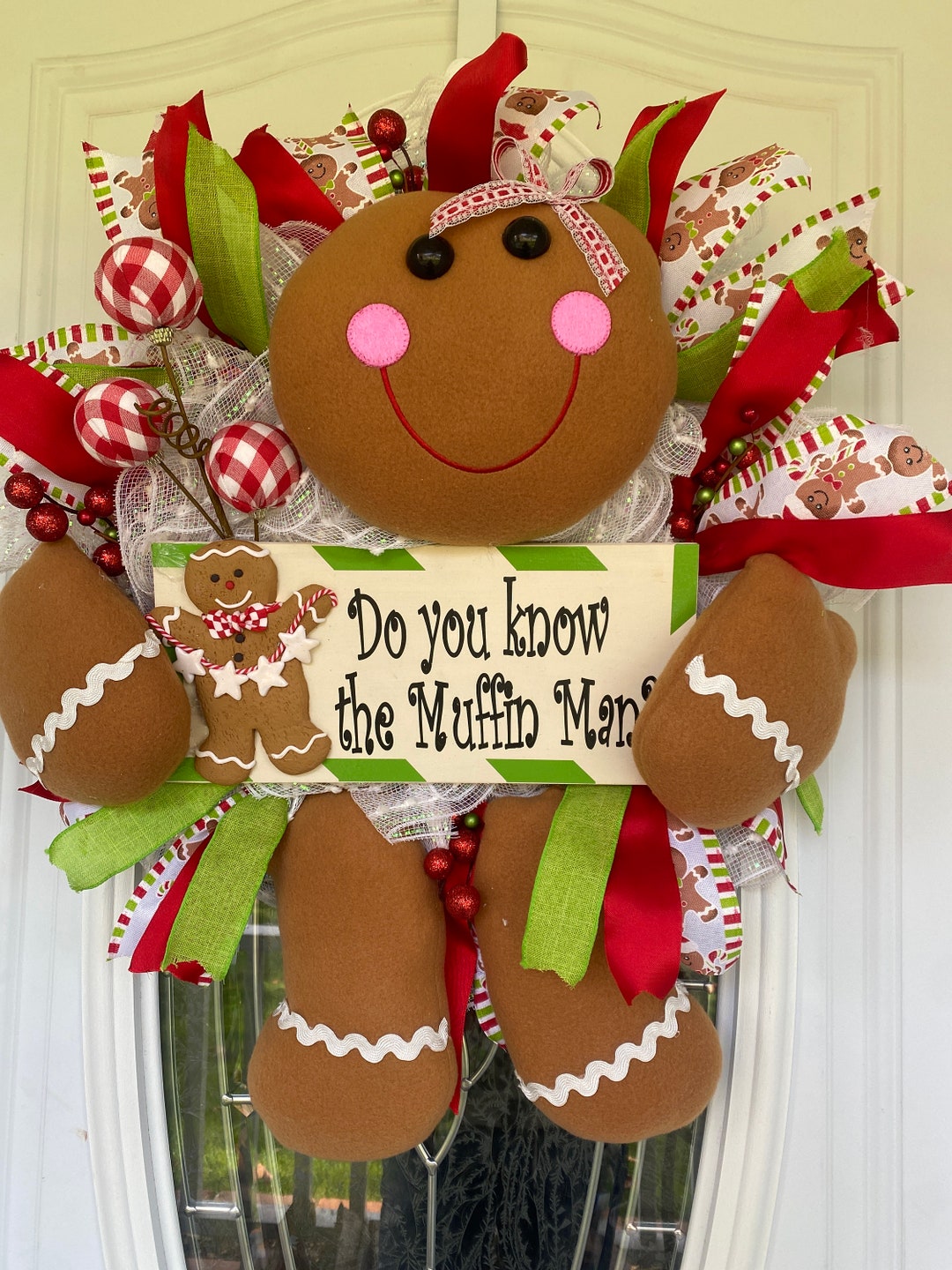Gingerbread Girl Holiday Christmas Front Door Decomesh Wreath Outdoor ...