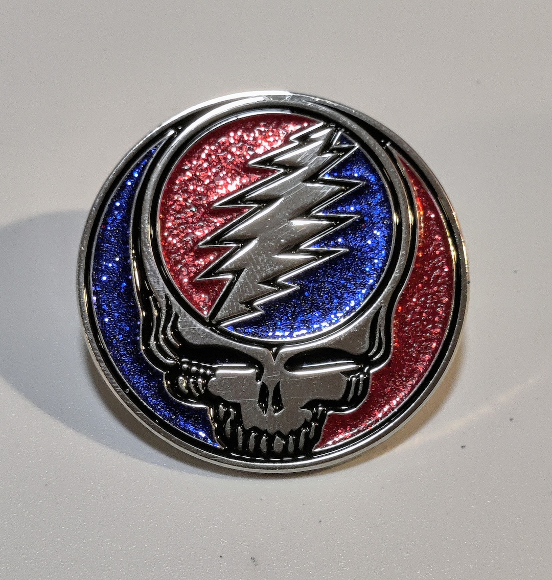 Grateful Dead Steal Your Face Stealie Raised Silver Tone and Glistening ...