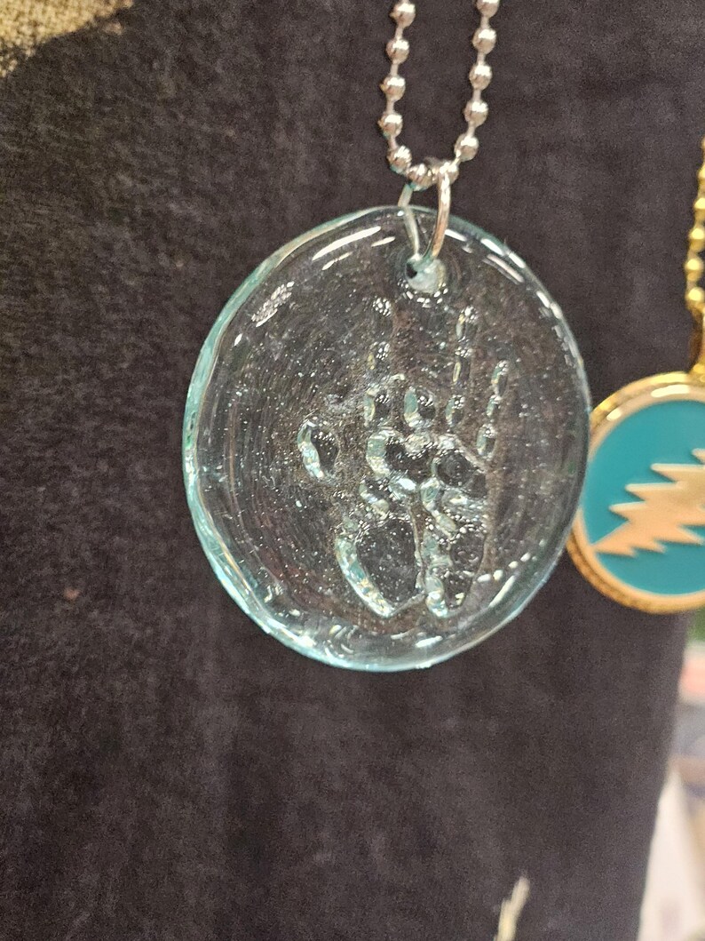 Poured Glass Garcia Tribute Jerry Hand Pendant on Stainless Ball Chain ...