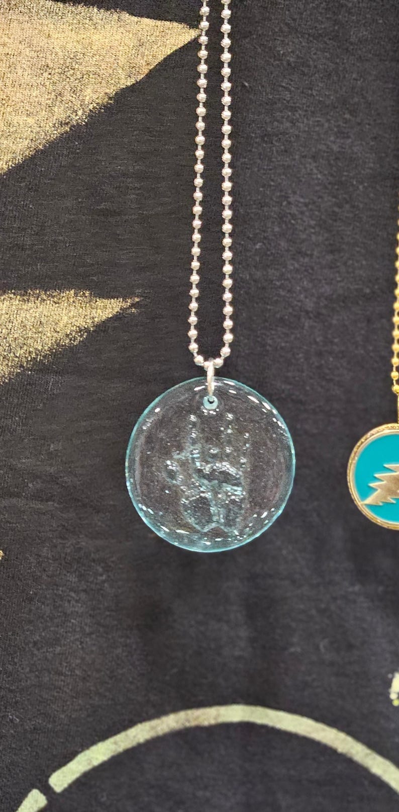 Poured Glass Garcia Tribute Jerry Hand Pendant on Stainless Ball Chain ...