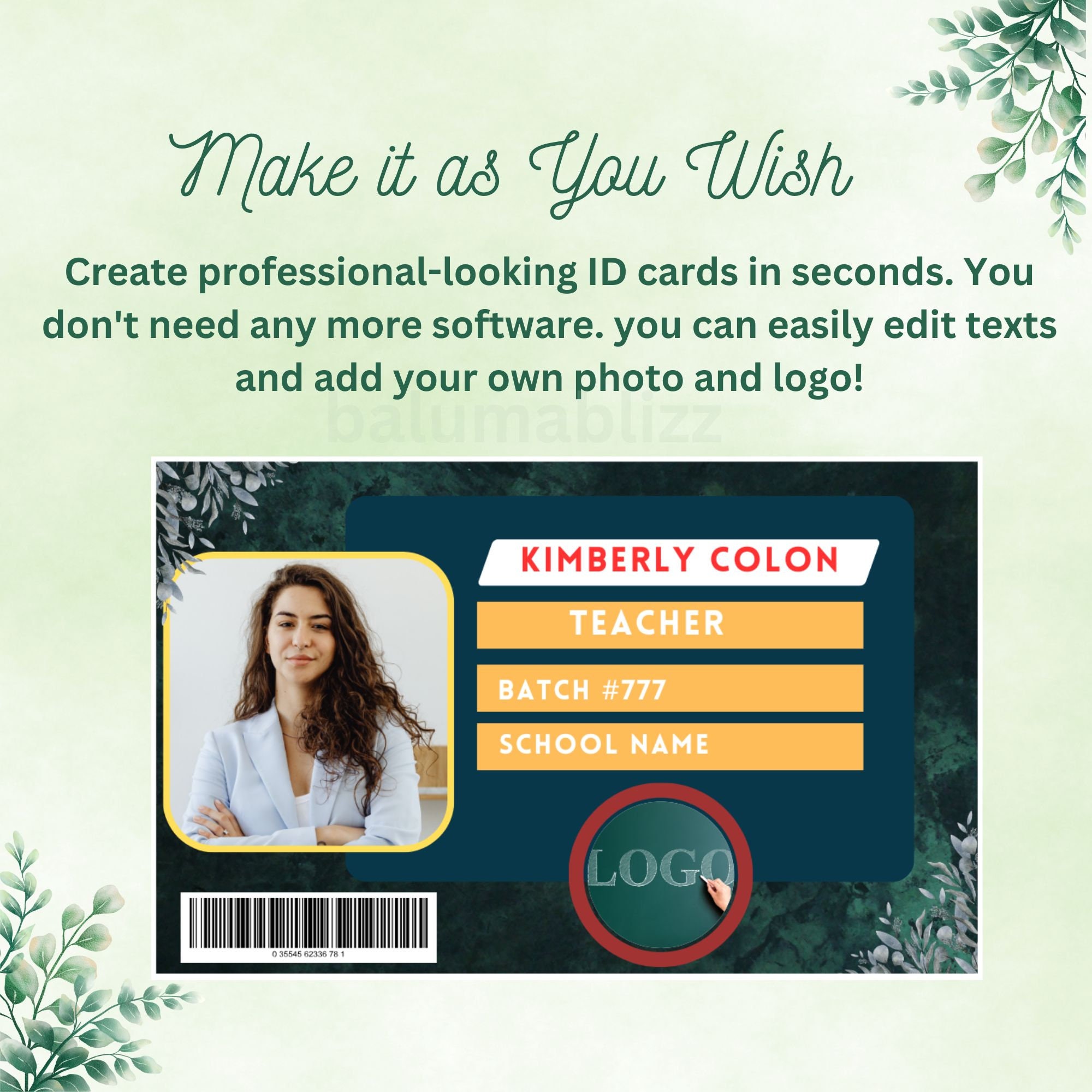 Custom ID Badge Design Your Own ID Card Plastic Office Badge Teacher ID ...