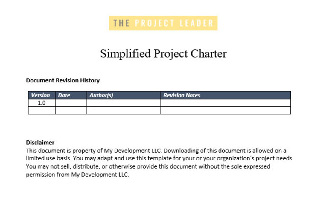 Project Charter Template - Etsy