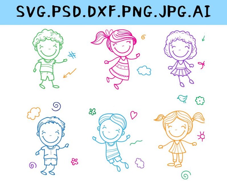 Stick Kids Svg Set, Stick Kids Cut Files, Stick Kids Clipart, Cut Files ...