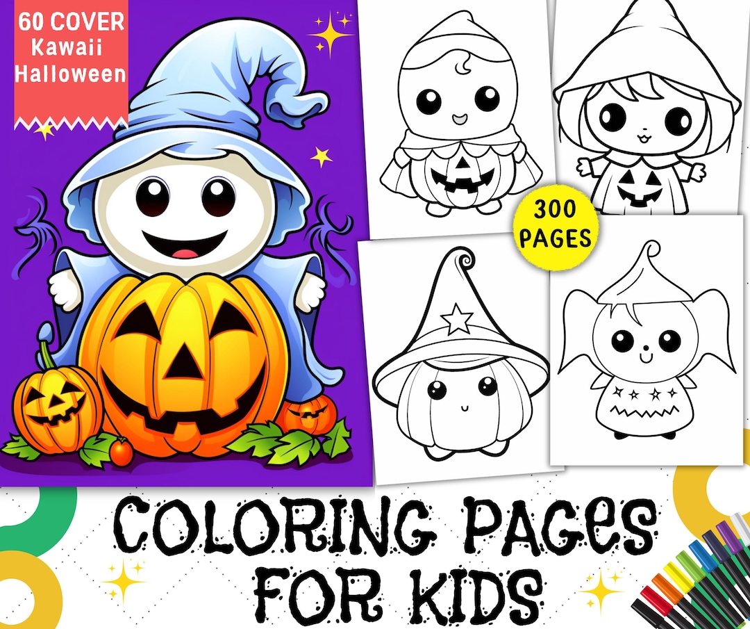 299+ Kawaii Halloween Coloring Pages for Kids Kawaii Coloring Book Mega ...