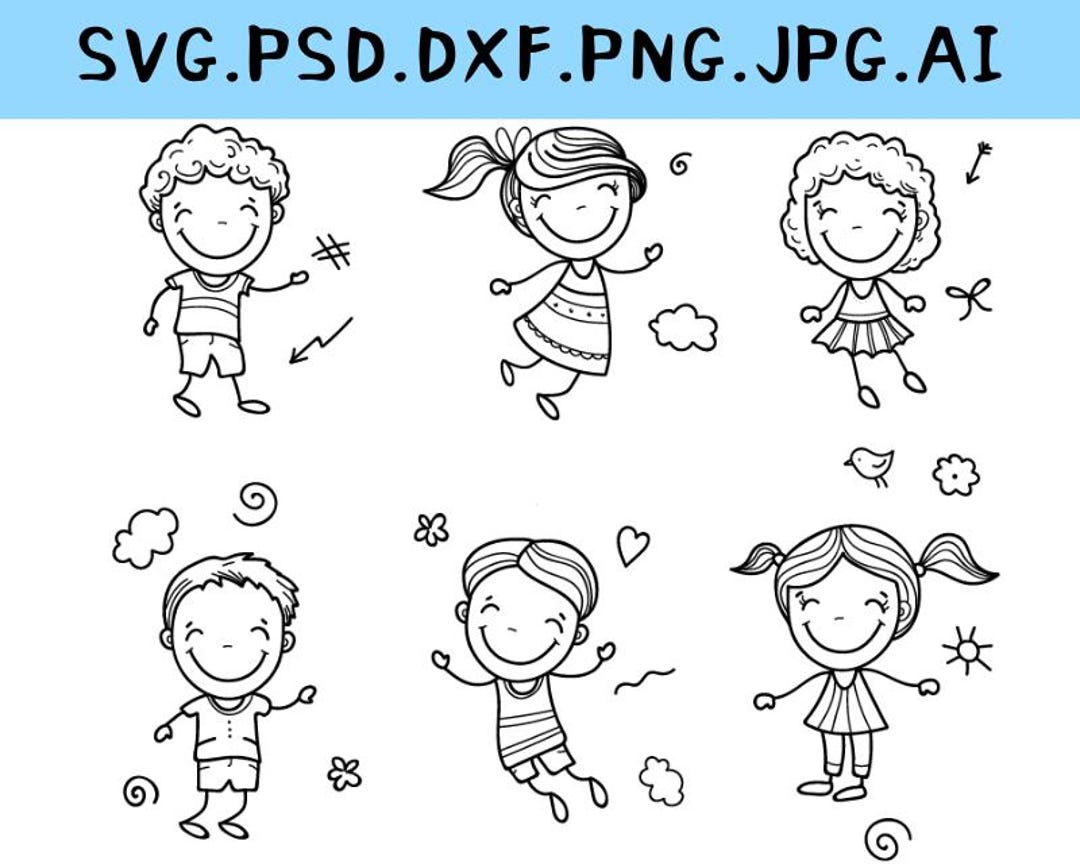 Stick Kids Svg Set, Stick Kids Cut Files, Stick Kids Clipart, Cut Files ...