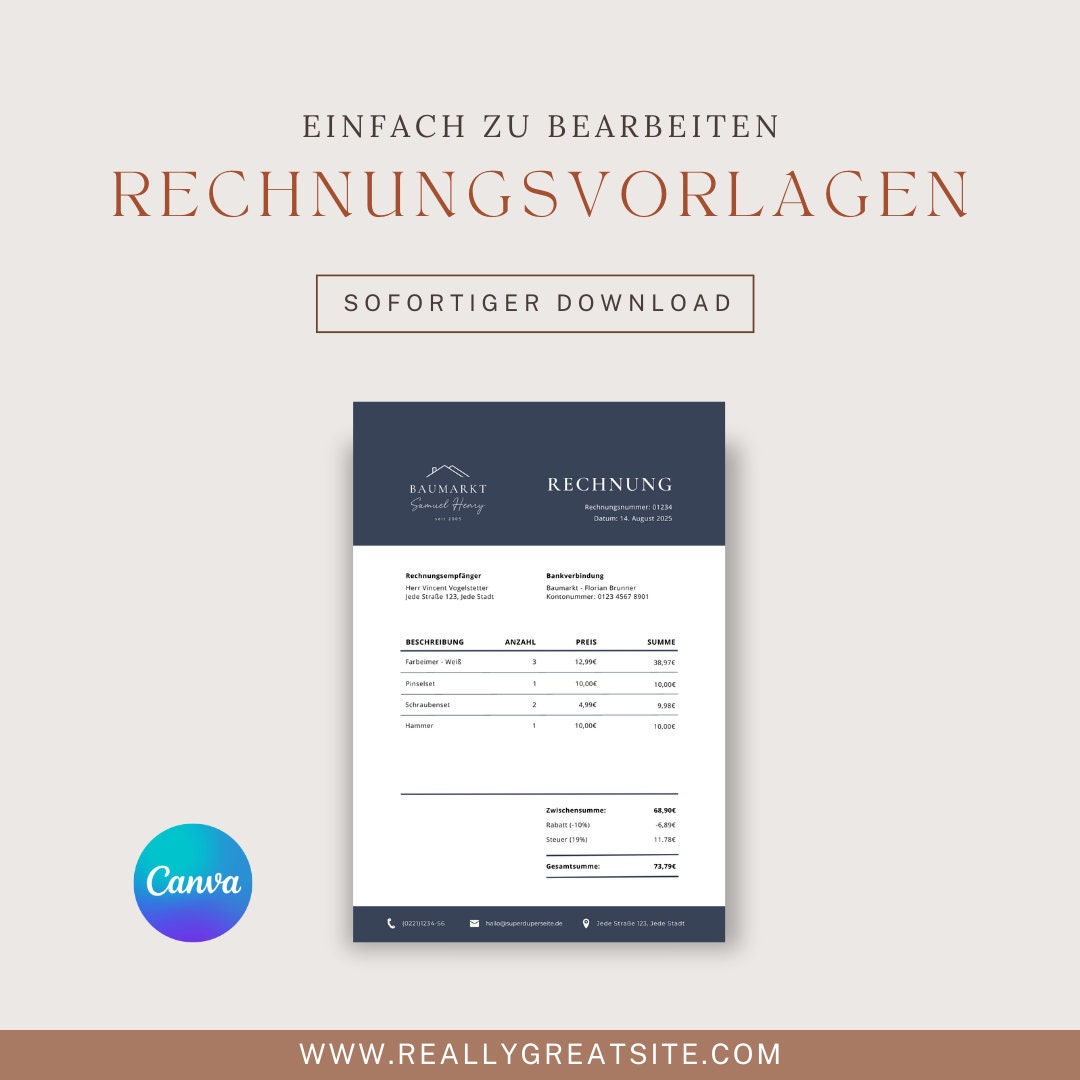Invoice Templates German Word Canva Google Sheet - Etsy