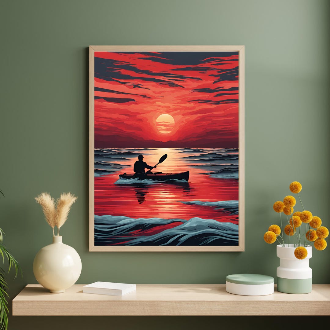 Kayak Art Print Poster Outdoor Wilderness Camping Wall Art Water Sports ...