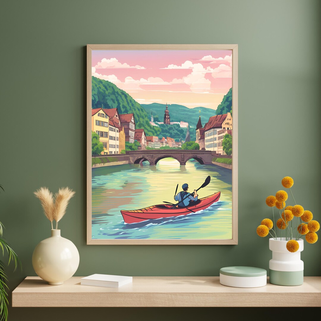 Kayak Art Print Poster Outdoor Heidelberg Kayak Wall Art Water Sports ...