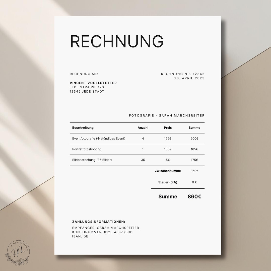 Rechnungsvorlage 2025 für Kleinunternehmer und Unternehmen, digitale ...