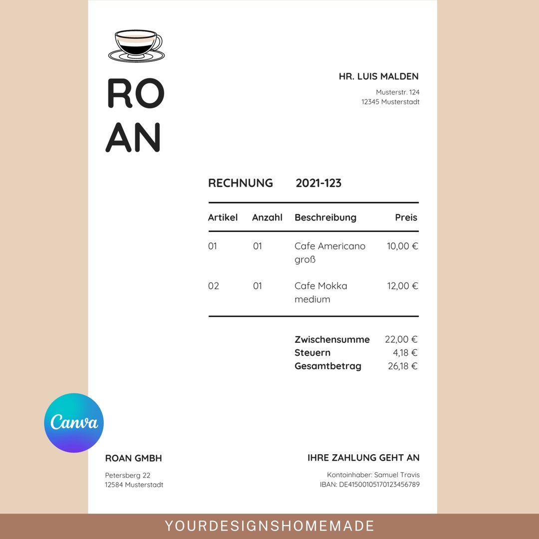 Invoice Templates German Word Canva Google Sheet - Etsy