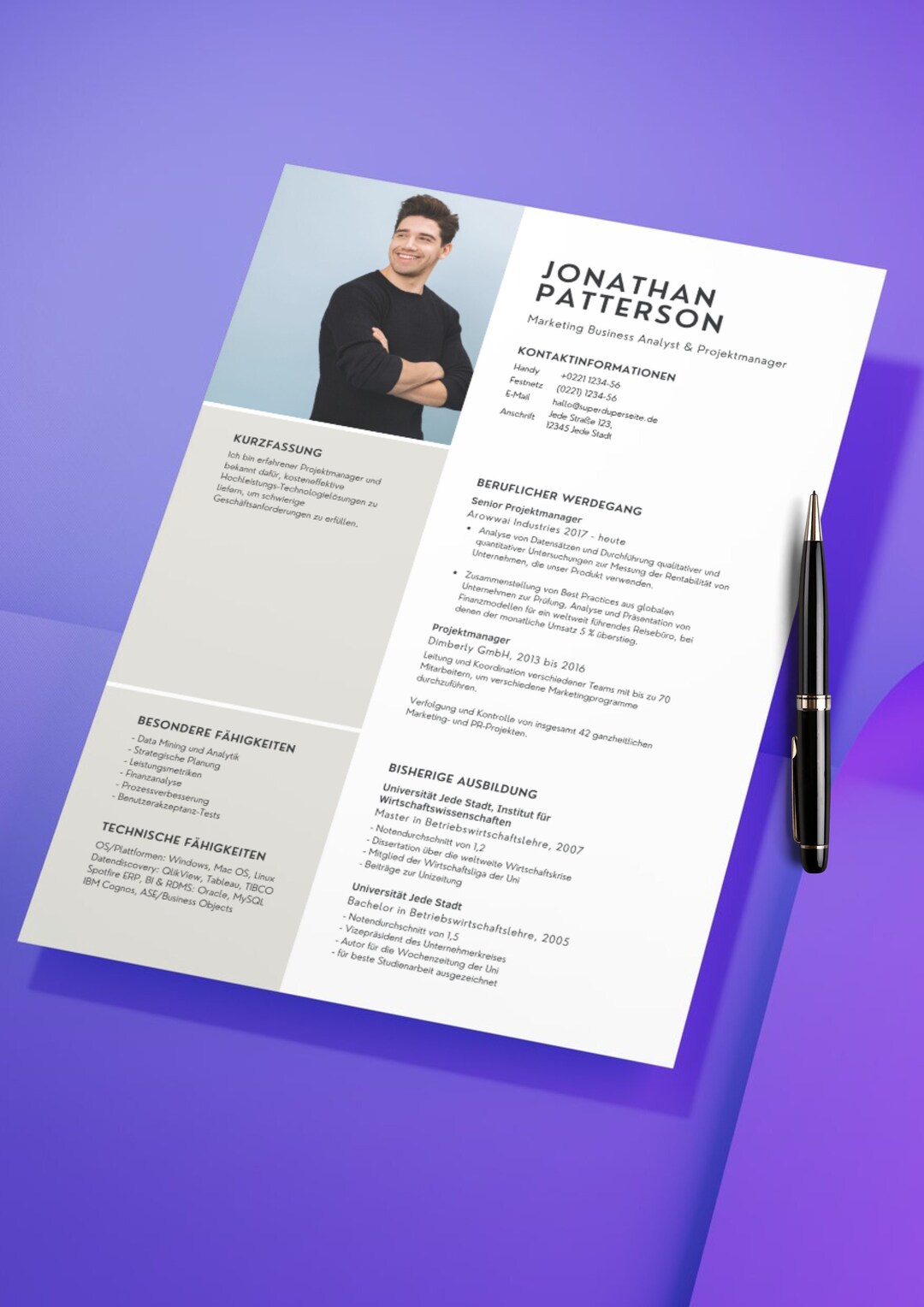 CV Template 2024, Curriculum Vitae, German, Business Analyst Resume ...