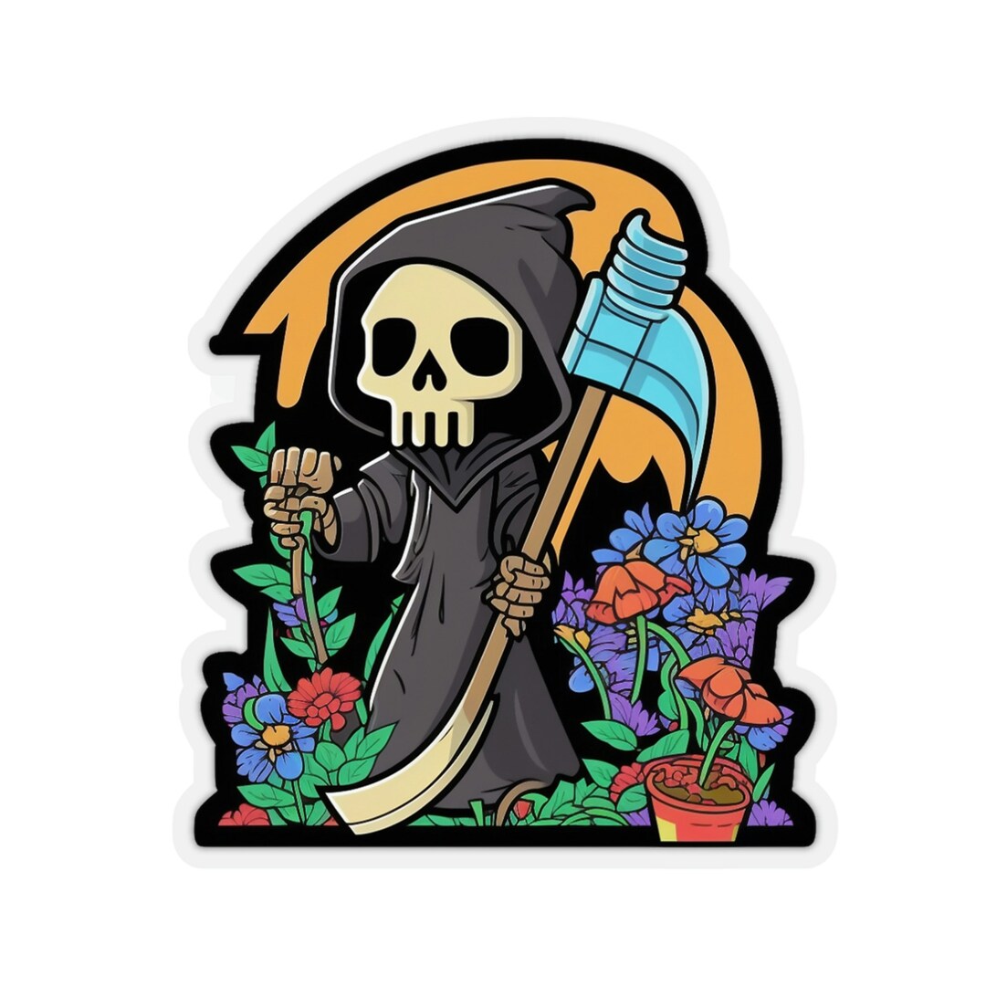 Grim Stickers Grim Reaper 80'S Style Sticker Skeleton Emo Skater Decal ...