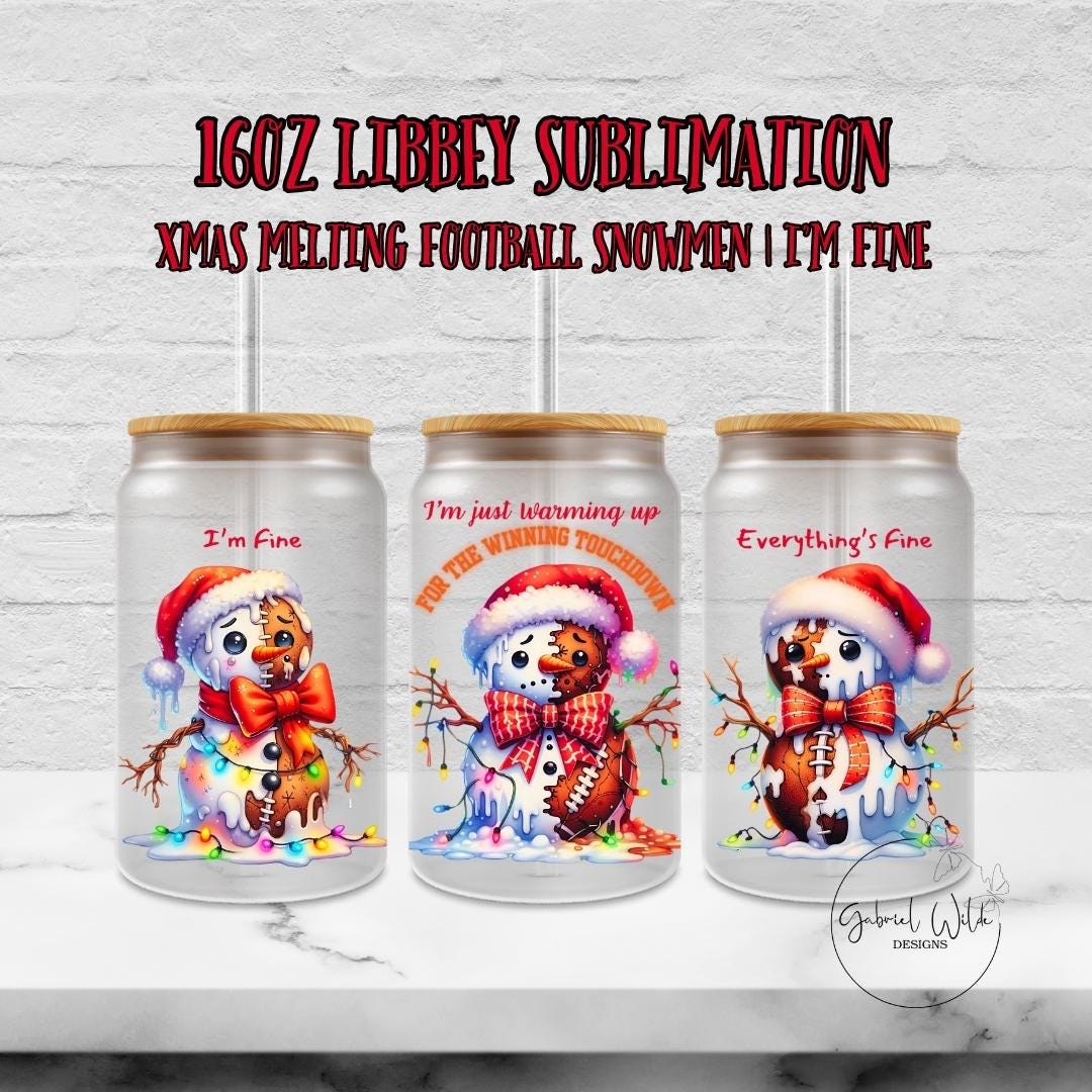 16oz Libbey Sublimation of Melting Christmas Football Snowman, Football ...