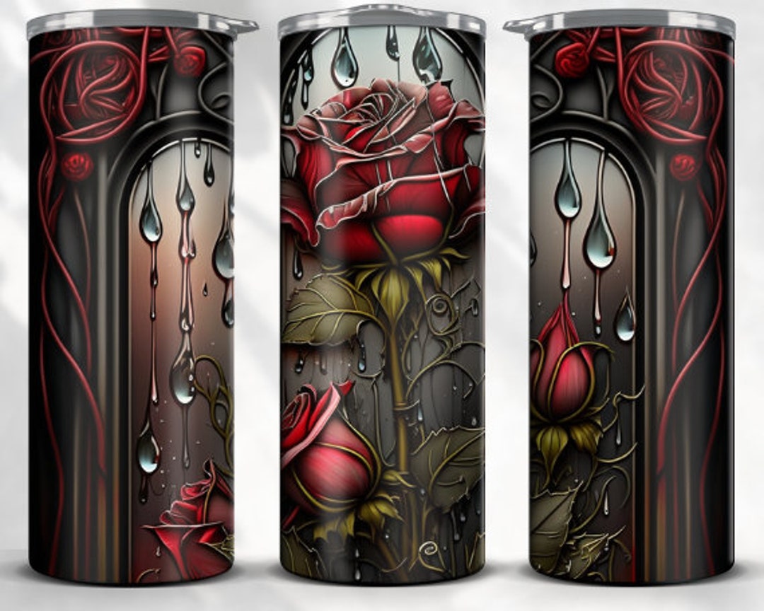 3D Gothic Mystical Red Rose Tumbler Wrap 3d Stained Glass Red - Etsy