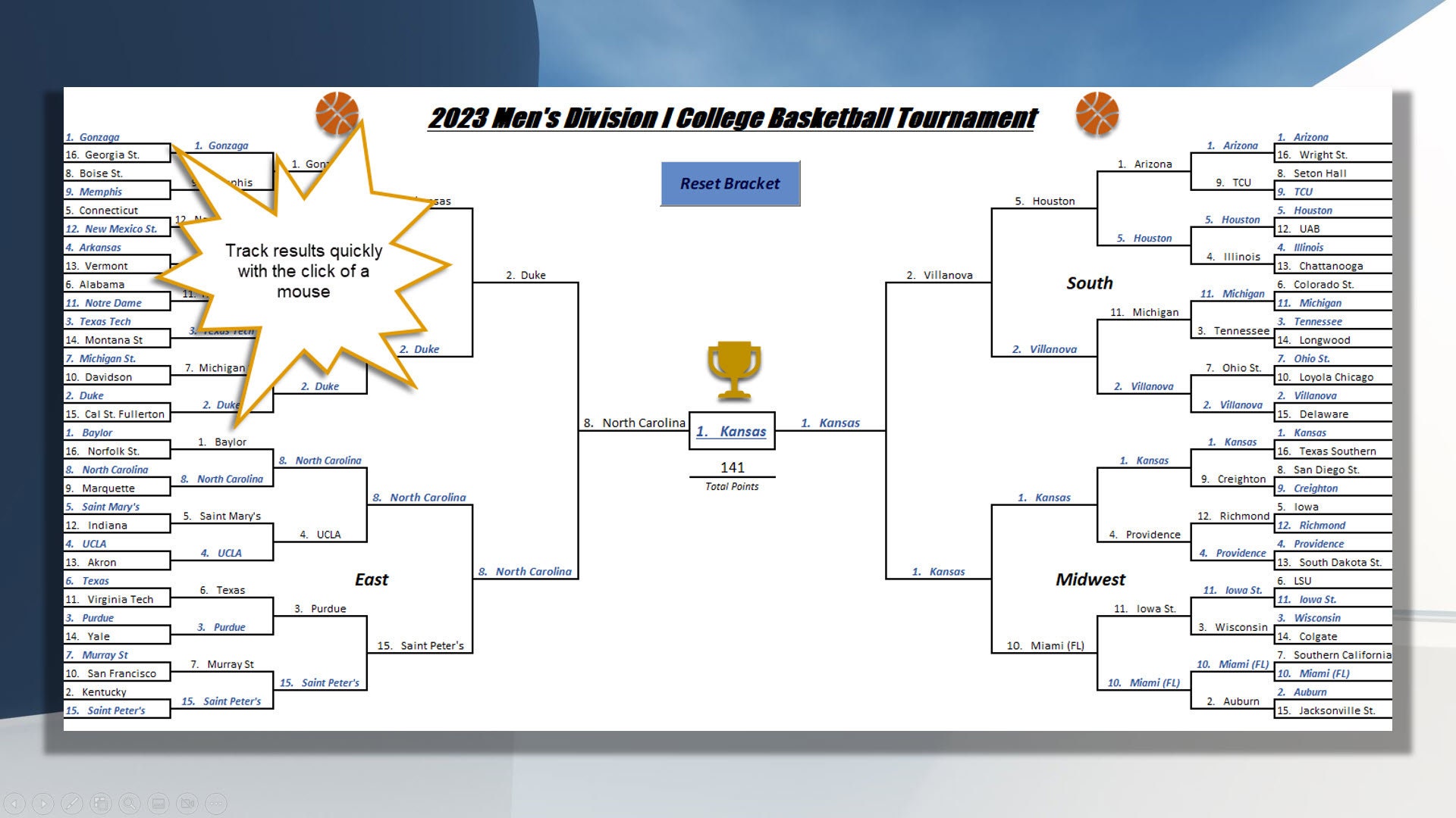 College Basketball Tournament Excel Template | College Basketball ...