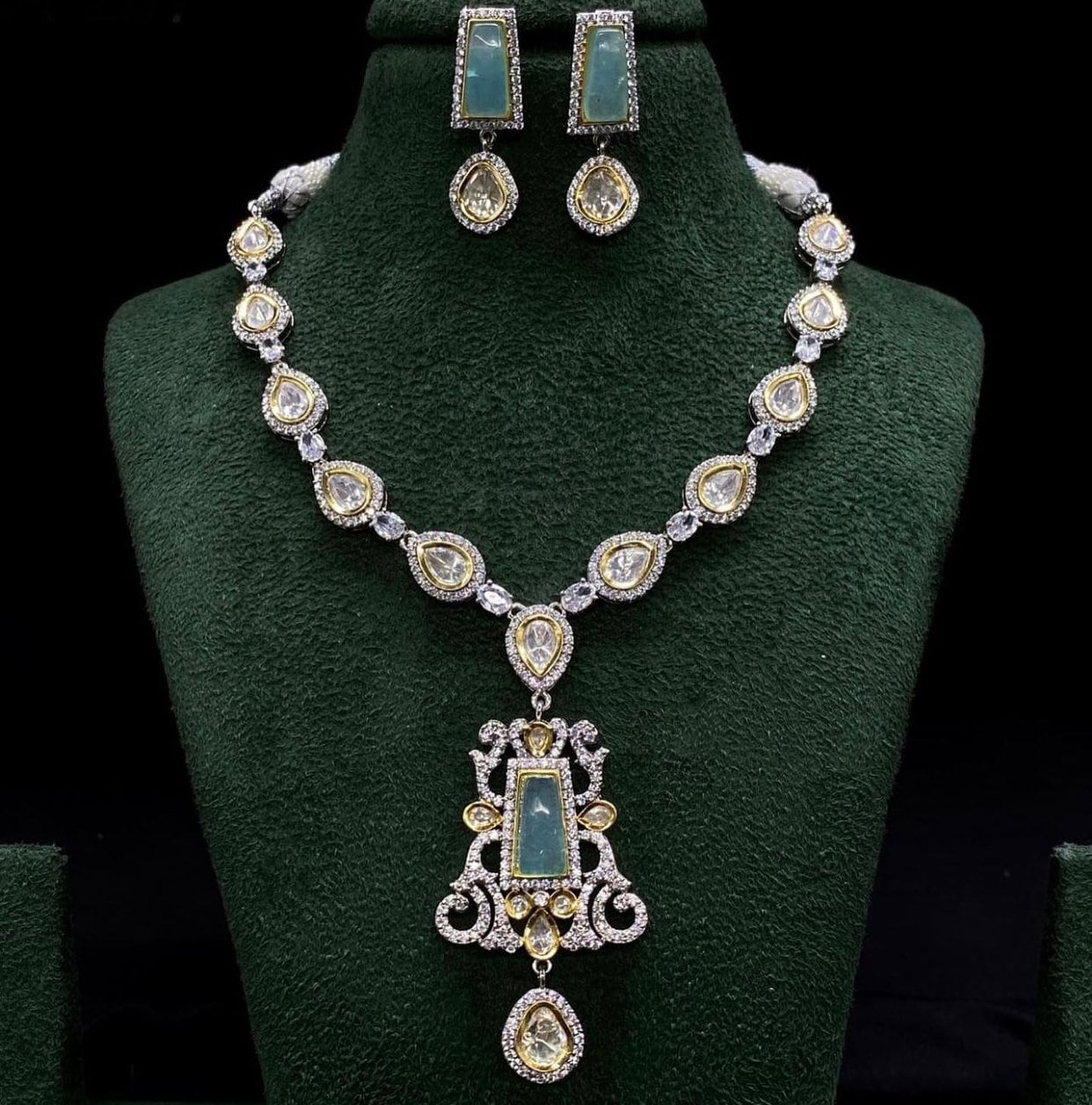 Tyaani Inspired Exquisite Uncut Polki American Diamond Necklace Set ...