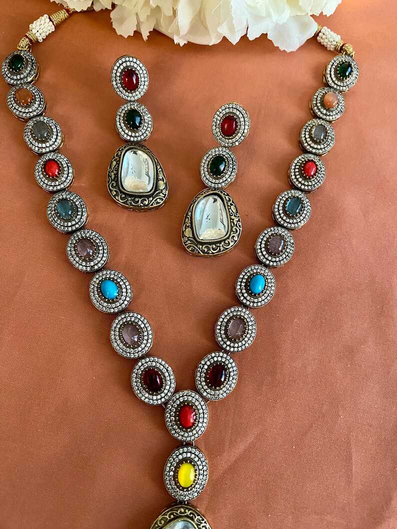 Exquisite Sabyasachi Inspired Victorian Multi Color Necklace Set - Etsy