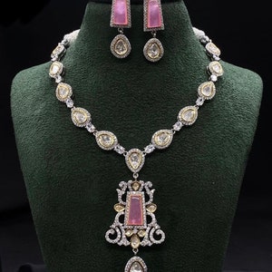 Tyaani Inspired Exquisite Uncut Polki American Diamond Necklace Set ...