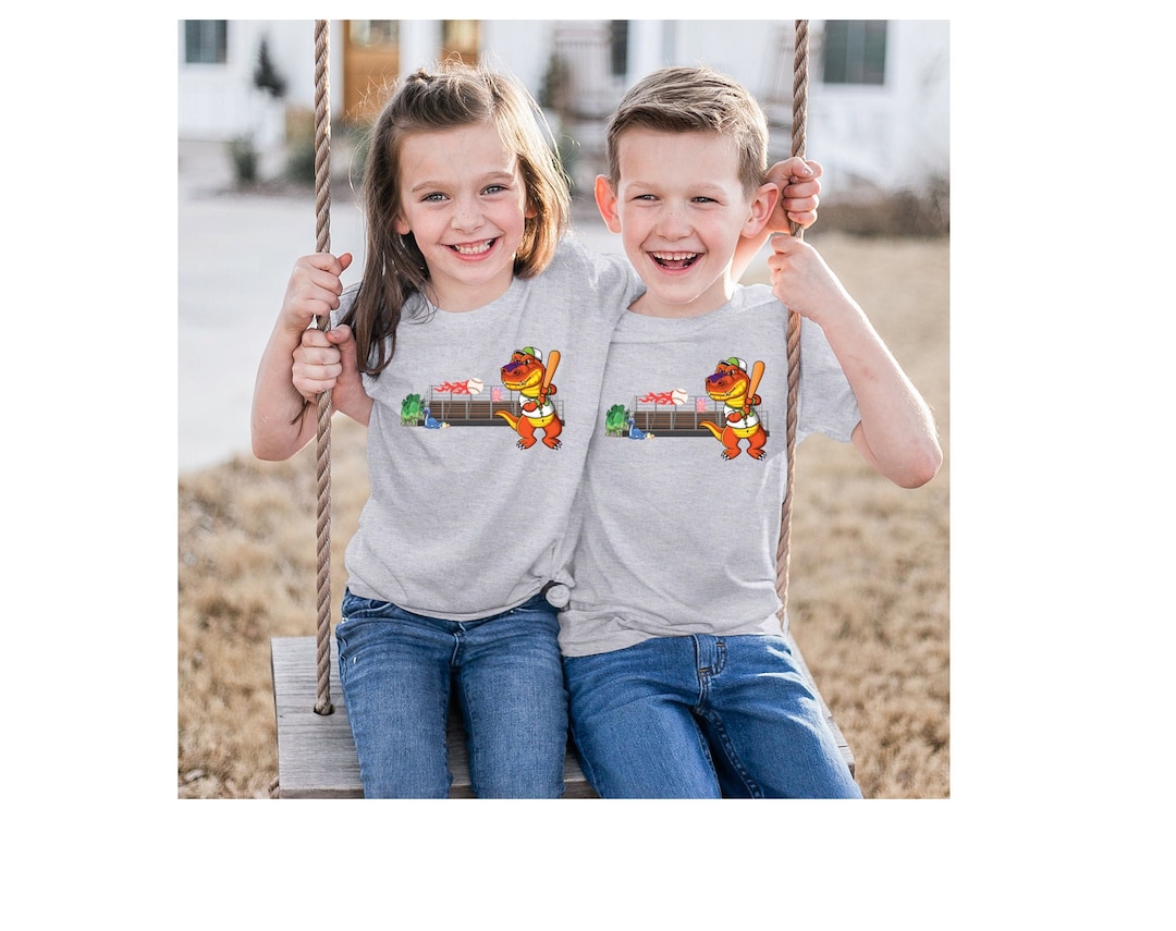Fun Kid's Shirt With T-rex Playing Baseball. Great Unisex Gift Outfit ...