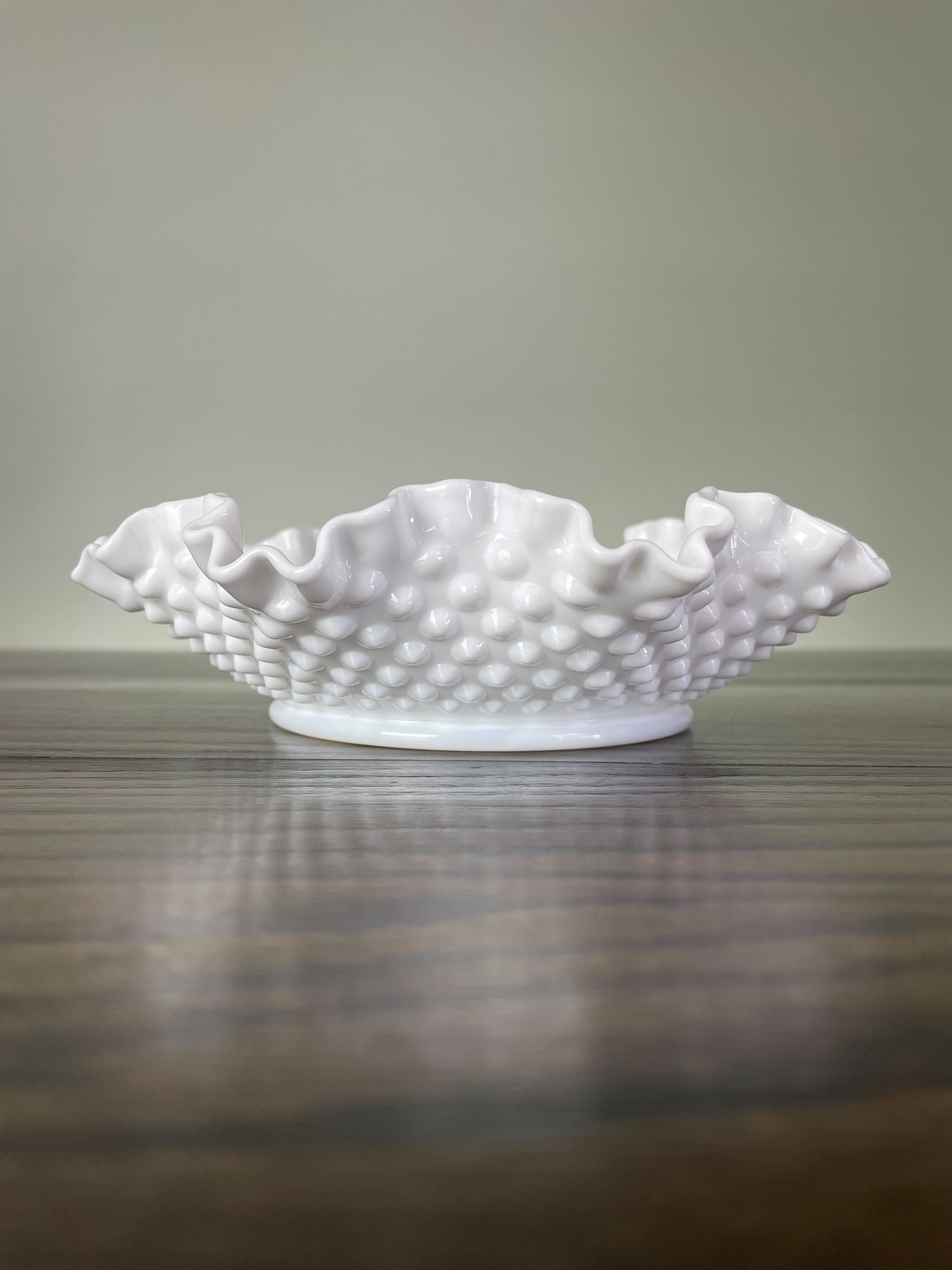 Ruffle Edge Hobnail Milk Glass Bon Bon Dish by Fenton 8 - Etsy