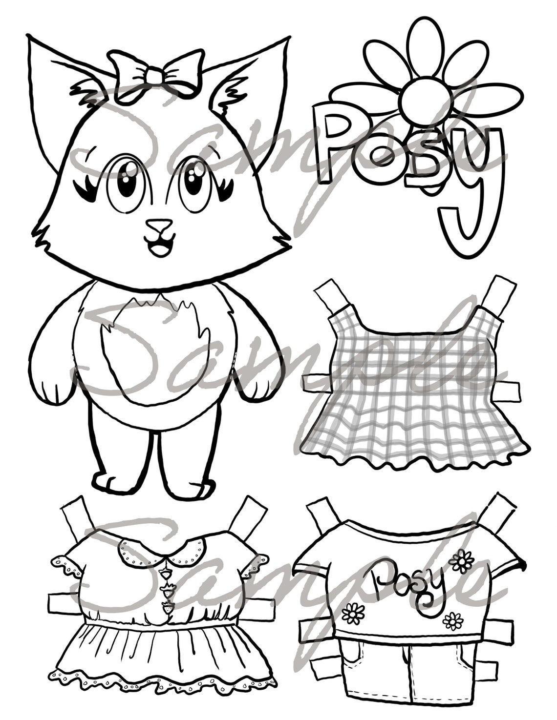Printable Paper Doll Posy the Cat - Etsy