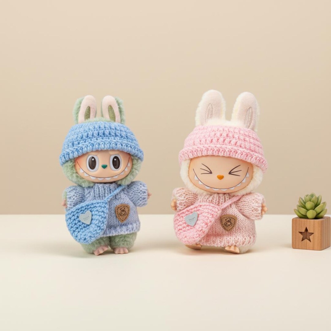 Handmade Knitted Bunny Outfit for Labubu Doll: Sweater, Hat & Bag - Etsy