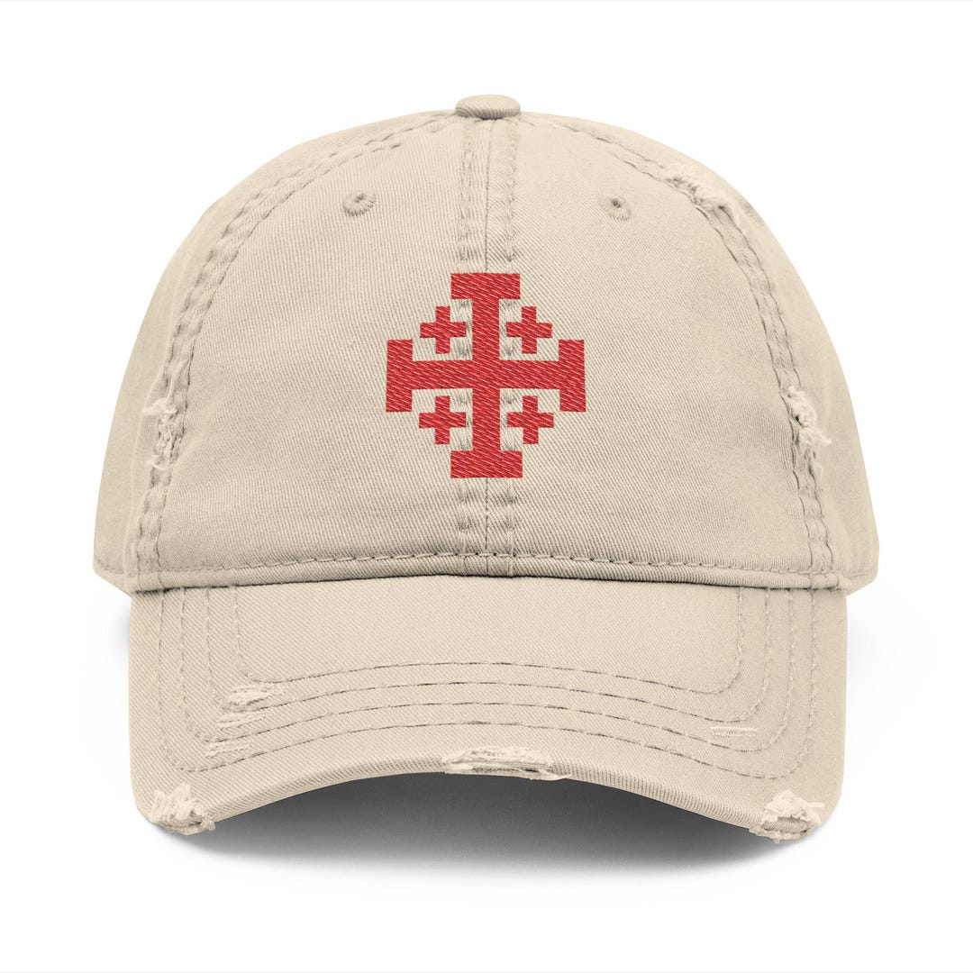Crusader Cap -jerusalem Cross Embroidered Distressed and Adjustable ...