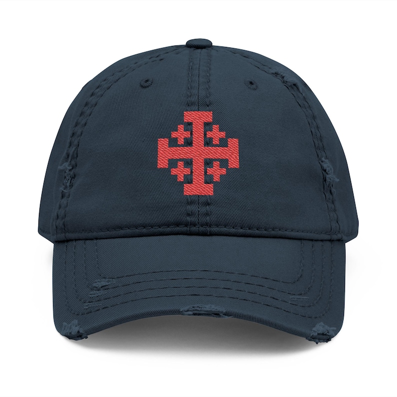 Crusader Cap -jerusalem Cross Embroidered Distressed and Adjustable ...