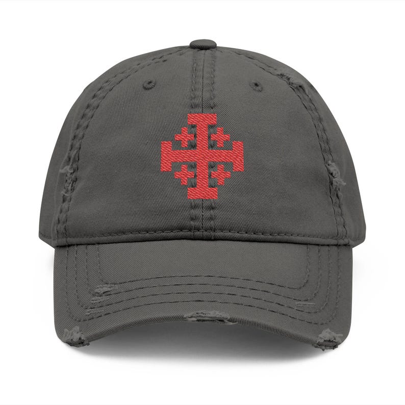 Crusader Cap -jerusalem Cross Embroidered Distressed and Adjustable ...