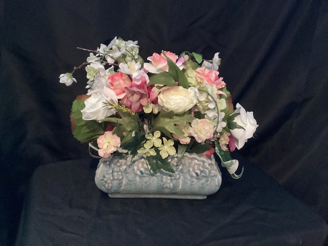 Blue Rectangular Alabaster Container With Pink and White Flowers - Etsy