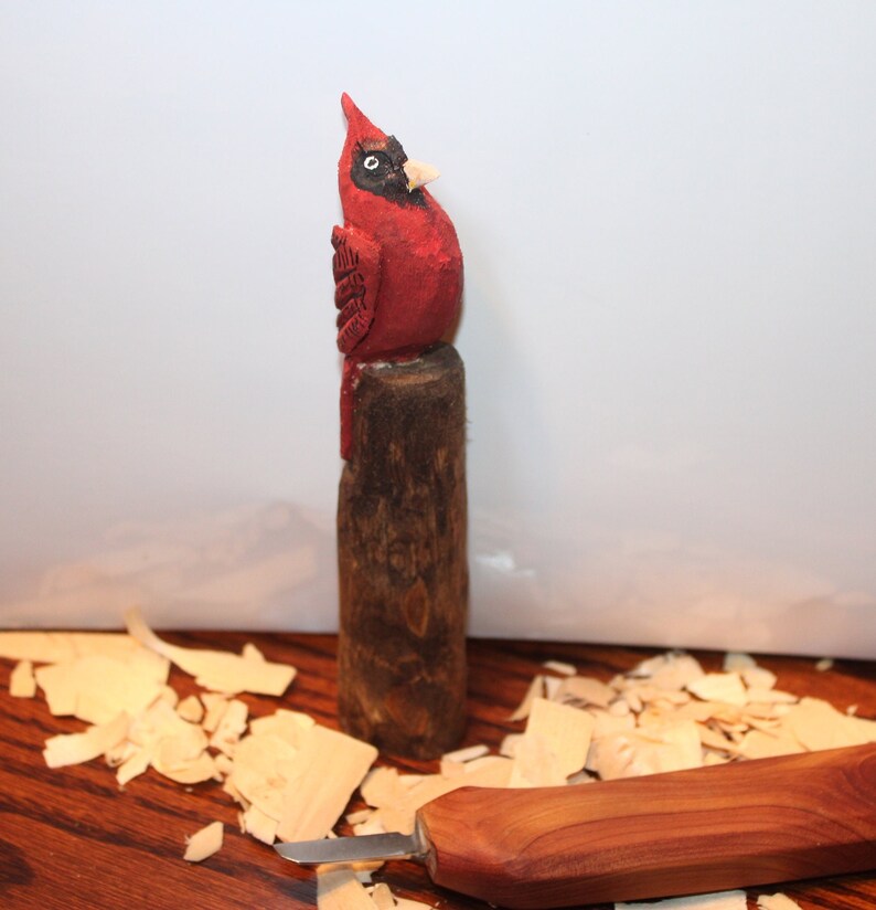 Hand-carved Wooden Cardinal on Stump Rustic Wood Bird - Etsy