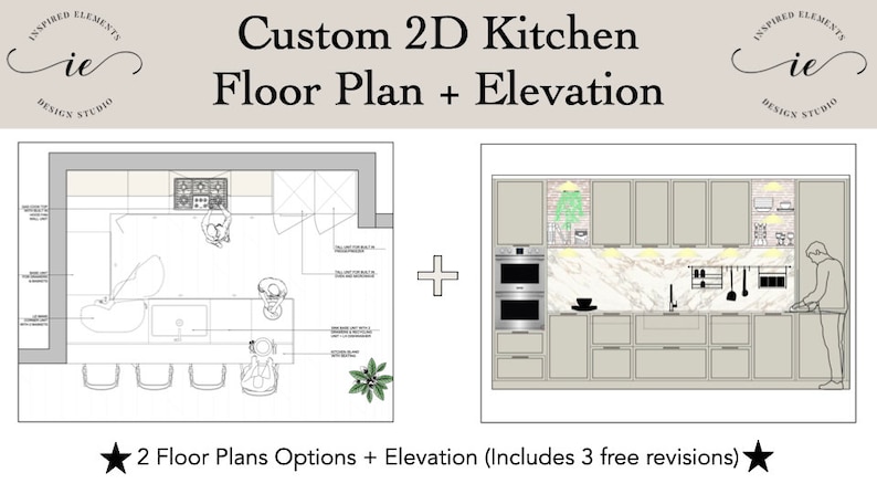 Custom 2D Kitchen Design: Floor Plan & Elevation - Etsy