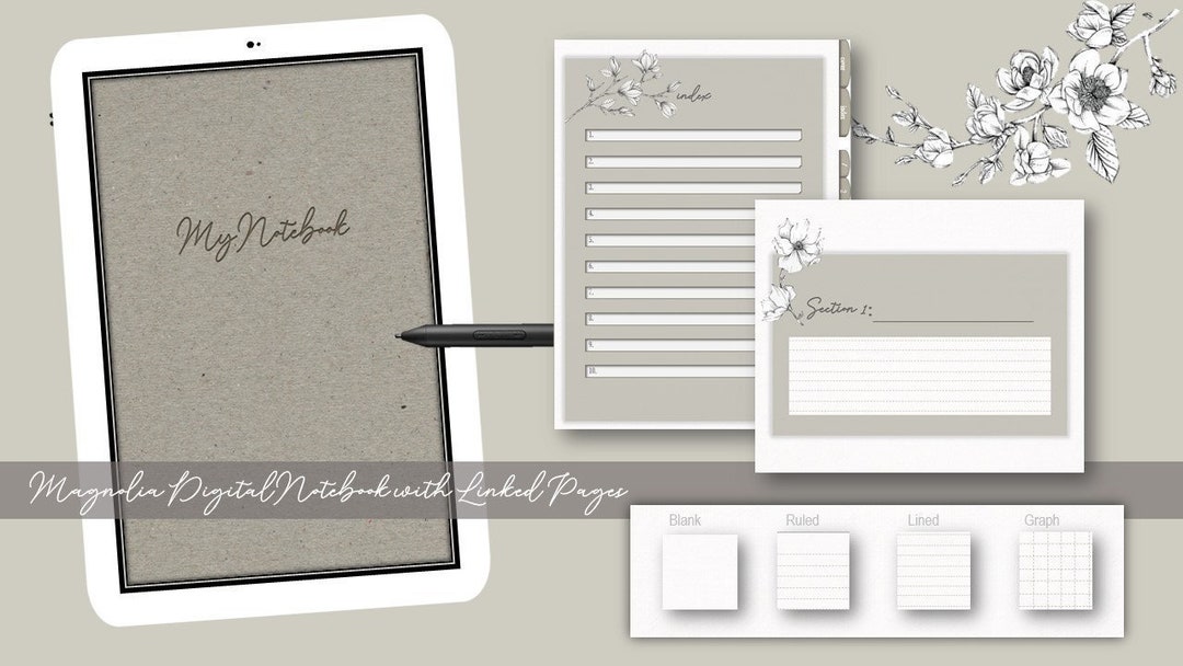 Magnolia Digital Note Taking Template, Digital Notepad, Notebook ...