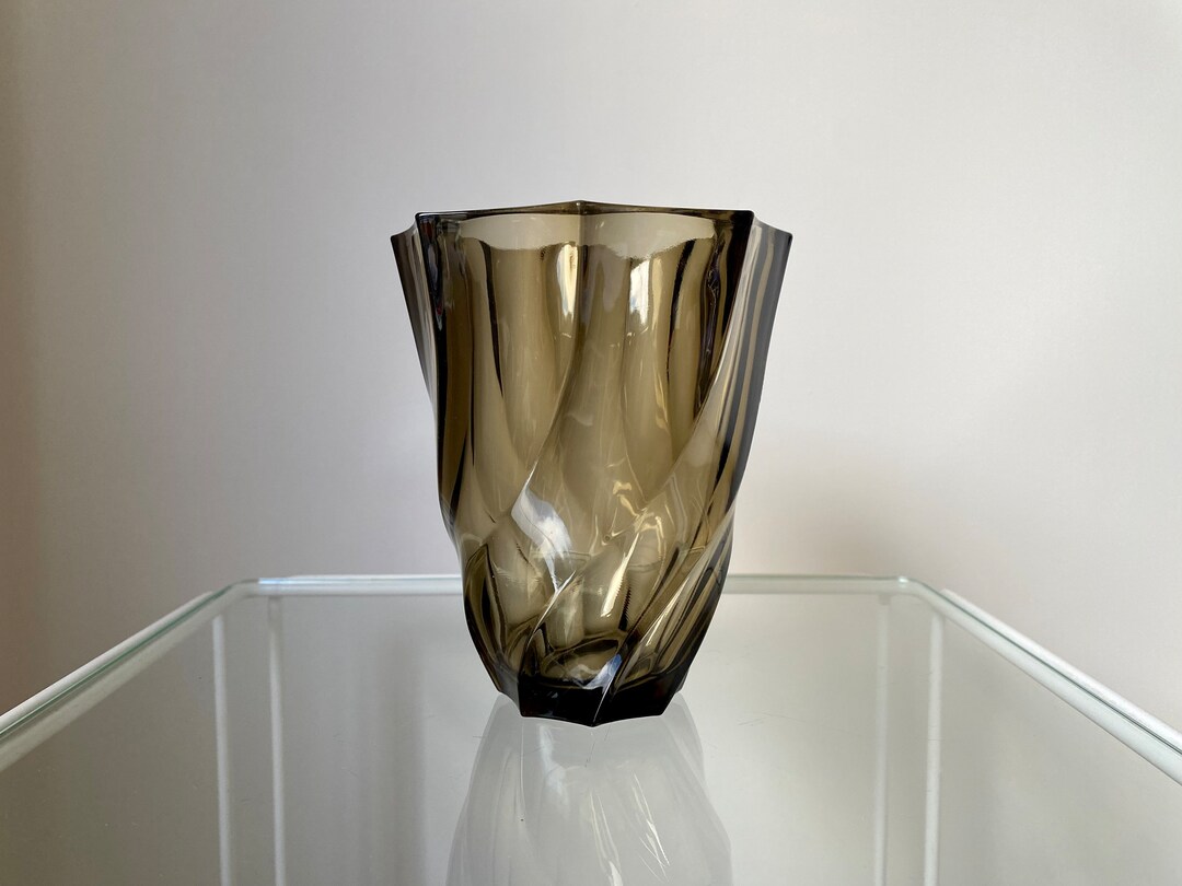 Luminarc Smoke Spiral Glass Twist Vase 1970s French Glassware Smoked ...