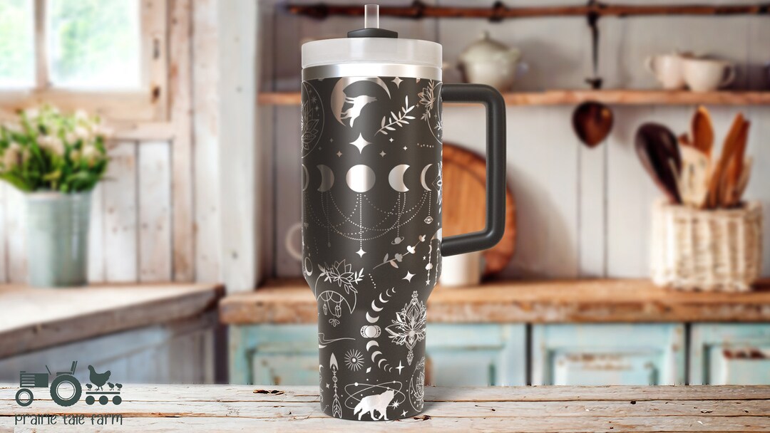 Boho Wolves Moon & Lotus Laser Engraved 40 Oz Insulated Tumbler With ...
