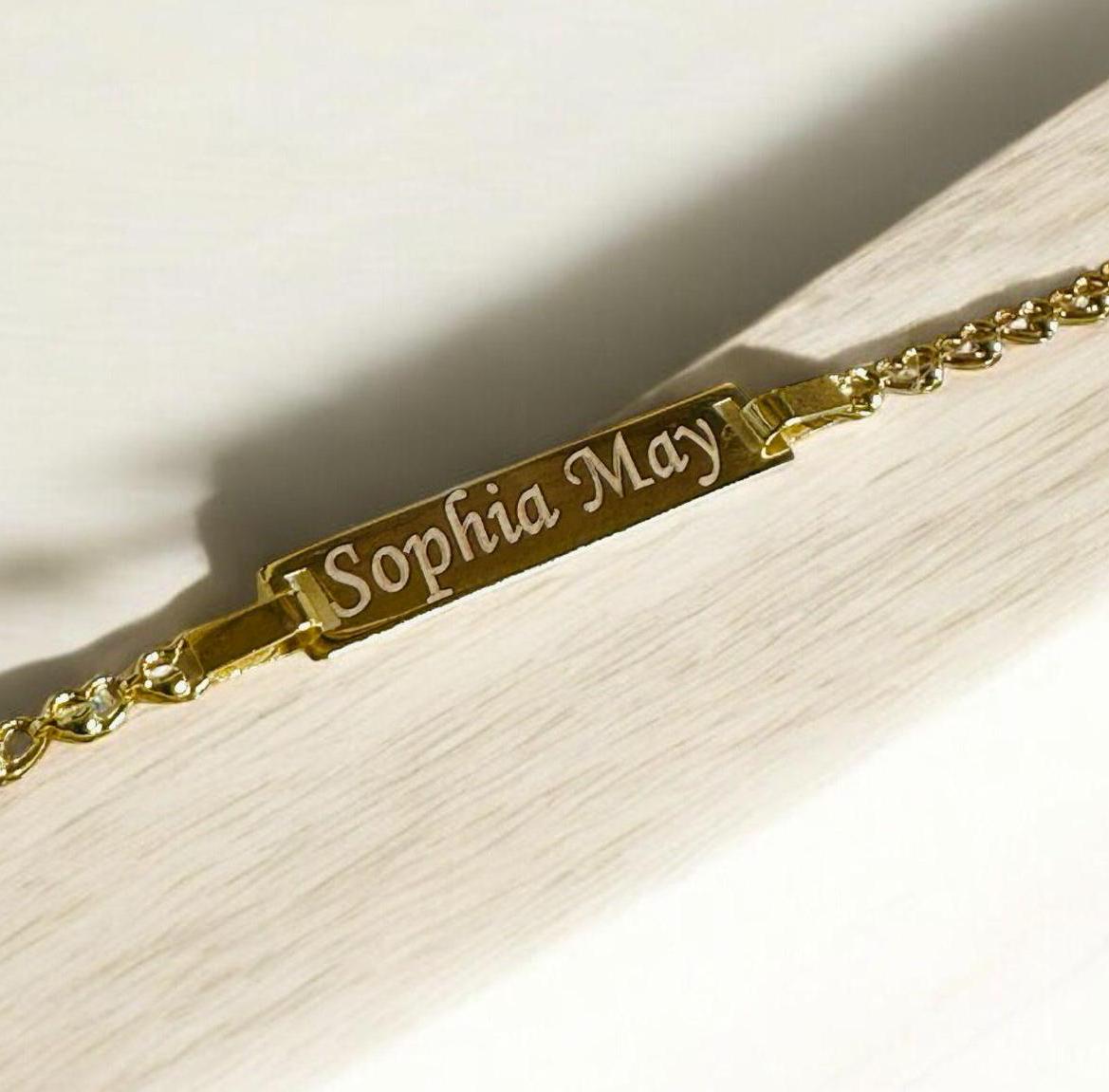 14K Real Gold Baby ID Bracelet, Personalize Baby Girl Boy Bracelet ...