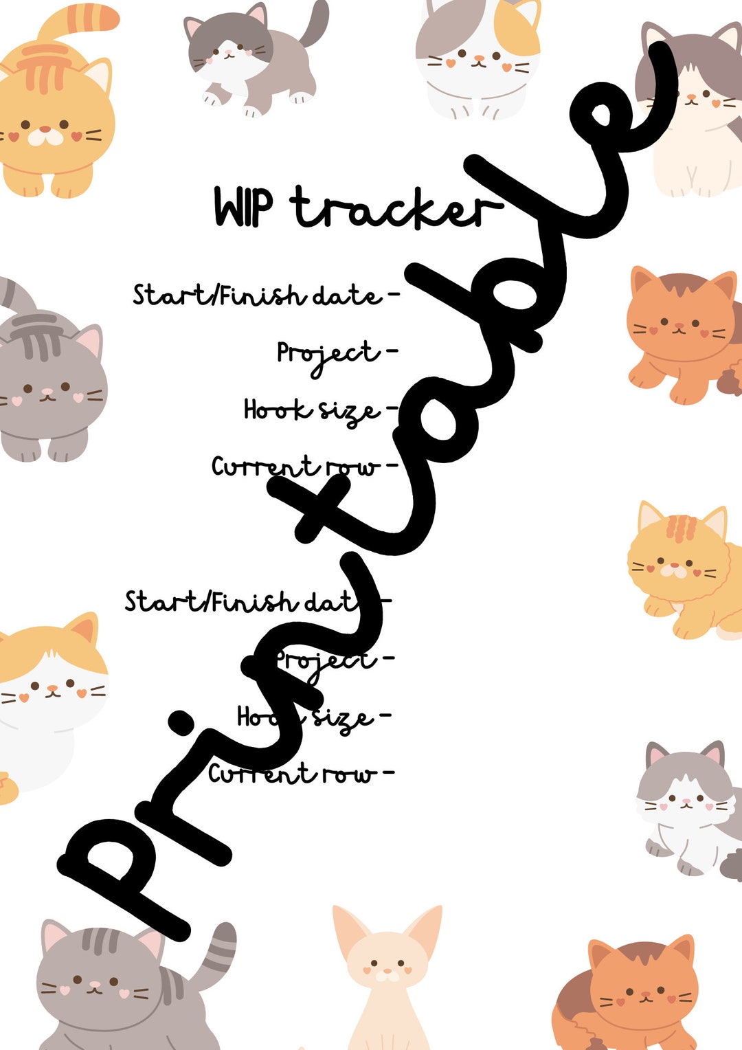 Cute Cats Crochet WIP Tracker for Crochet Projects - Etsy