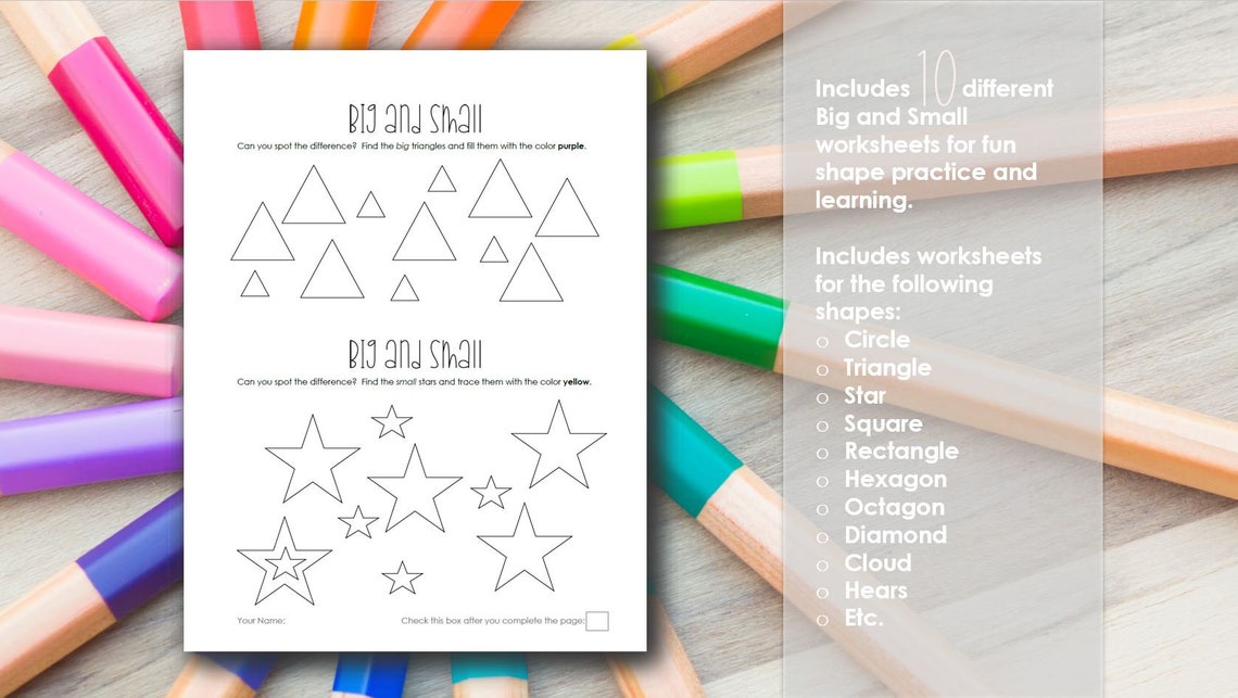10 Shapes Big and Small Concept Preschool Printables Abc's Shape ...