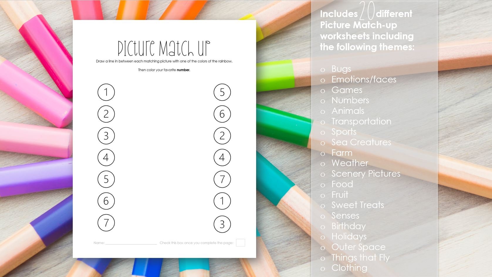 Picture Match-up Worksheets Preschool Printables Color Pages Learning ...