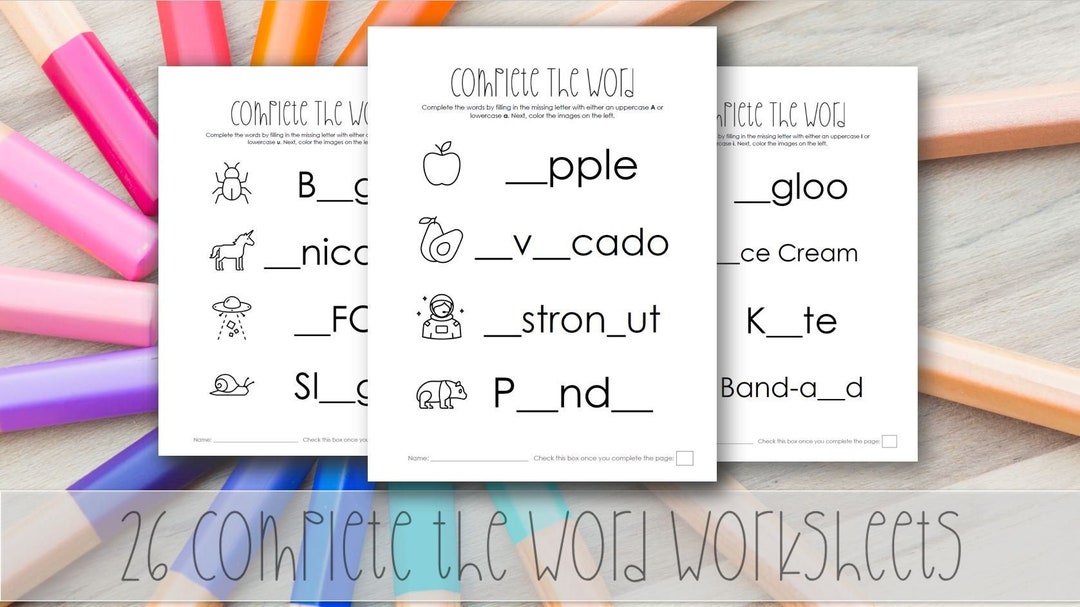 26 Complete the Word Preschool Printables + Abc's + Letter Practice ...