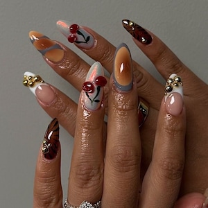 Cherry Colita 3D Cherry Tiger Print Aura Design Press Ons - Etsy