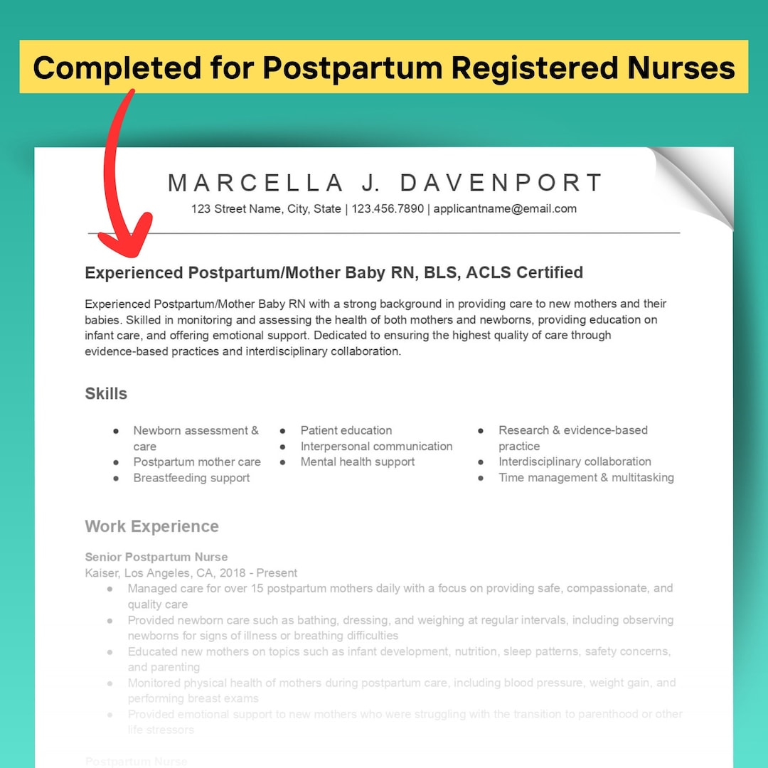 Postpartum Registered Nurses Completed Resume and Cover Letter: Google ...