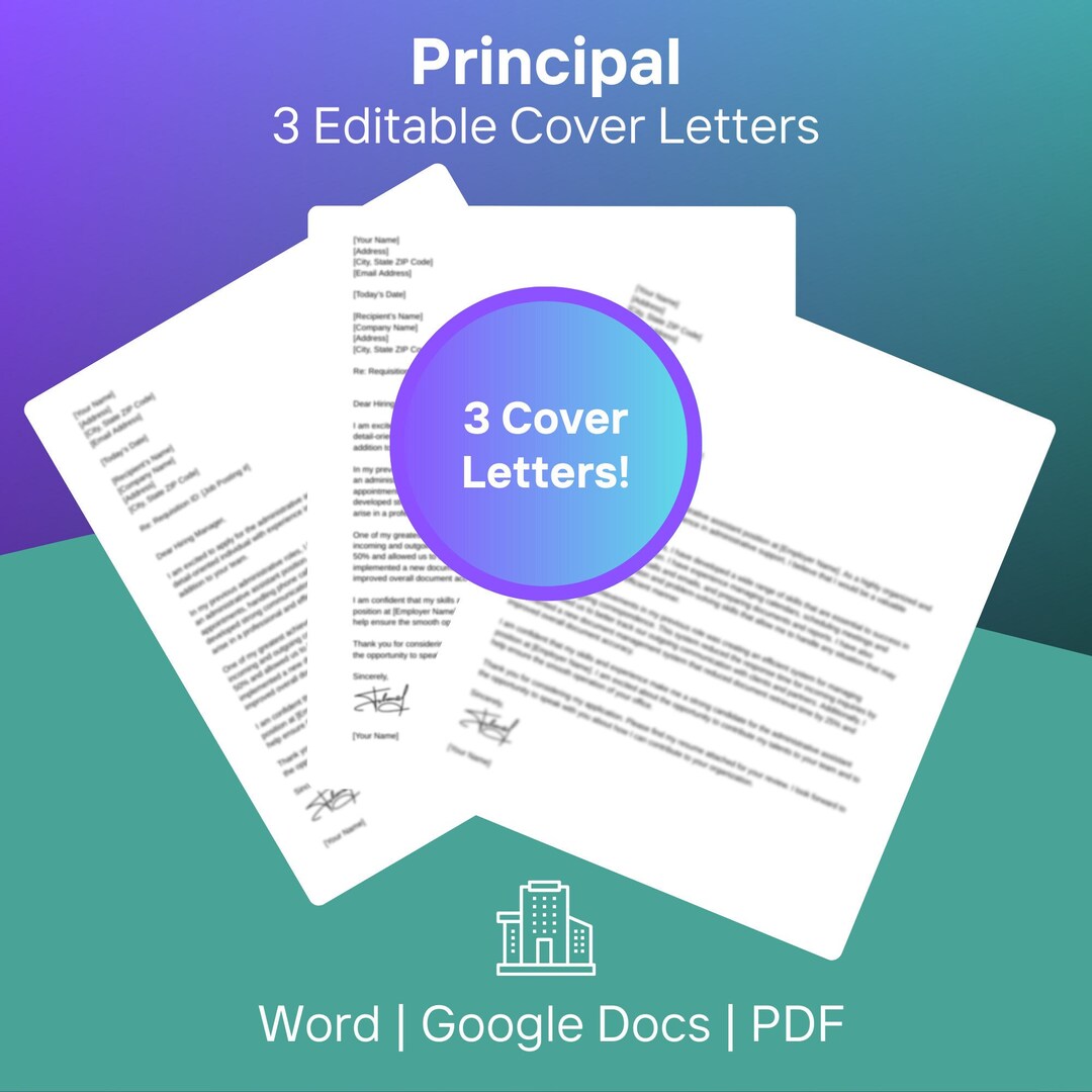 School Principal Cover Letter Pack: 3 Expertly Crafted Letters for Job ...