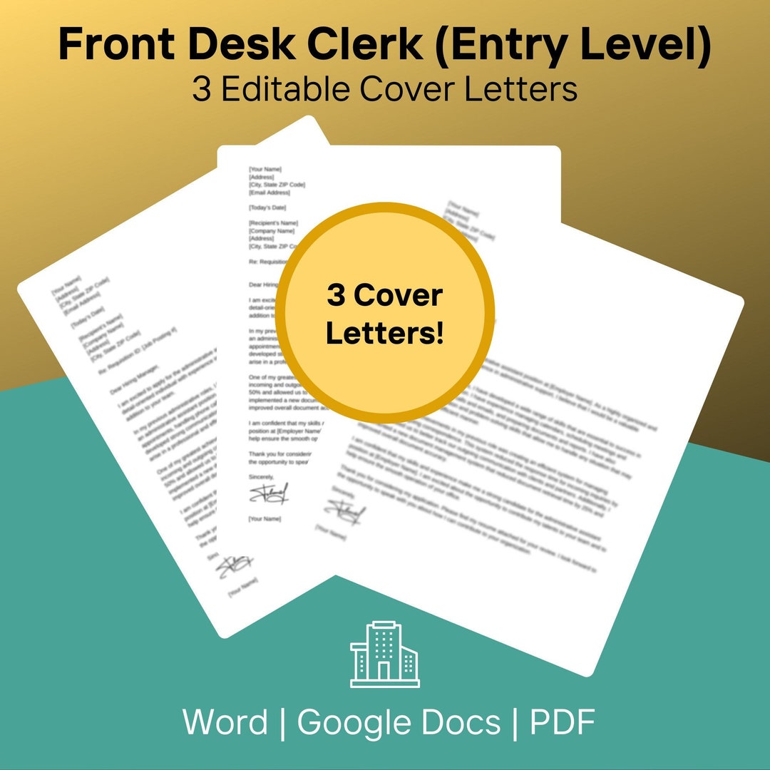 Hotel Front Desk Clerk Cover Letter Pack Includes 3 Expertly Crafted Ready To Use Templates Etsy 